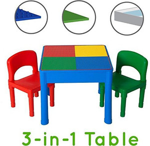 Play Platoon Kids Activity Table Set - 3 In 1 Water Table, Craft Table Building Brick Table ...