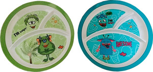 Purpledip Plastic Plates 'Hungry Monsters': Set of 2 Dinner Plates for ...