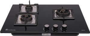 Pureflames HOB HS73 (70 cm,8 mm Toughened Glass,3 High Thermal Efficiency Brass Burner, 1.5V ...