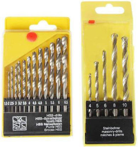 Tool Cut Drill Bit Set Combo HSS 12 Pcs For Metal , Wood , Plastic & Masonary 5 Pcs Wall , Brick ...