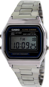 CASIO A-158WA-1DF Vintage A158WA-1DF Black Dial Silver Stainless Steel Band Digital Watch - For ...