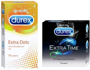 DUREX Extra Dots Dotted 10s + Extra Time Climax Delay 3s (10s + 3s = 13 Condoms) Value Passion ...