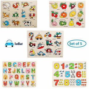 FunBlast Set of 5 Puzzle Board with Knob - Wooden Colorful Learning ...