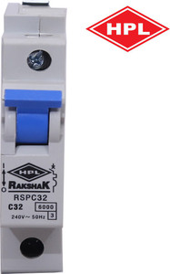 HPL Rakshak Polycarbonate 32A Single Pole 6KA C Curve MCB (Miniature Circuit Breaker) White 1 ...