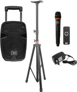 MX 8 inches Portable Multimedia Trolley Speaker With Speaker stand and Built-in Amplifier ...