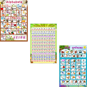 ABCD,1-100 numbers and hindi varnamala Alphabet Charts Wall Poster for Room Décor-01-02-03-04 ...