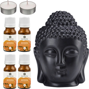 Aatiutik Mogra Black Buddha Head Tlight Diffuser with Aroma Oil and Tlight Candle Diffuser Set ...
