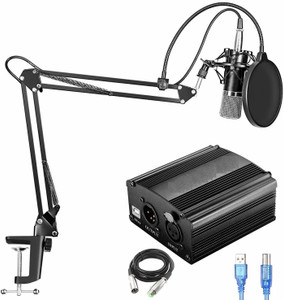 TechBlaze Studio Recording Condenser Microphone Set with 48V Phantom Power Supply BM 800 ...