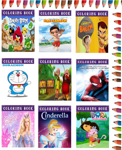 Cartoon Characters Colouring Books for Kids (Pack of 9) : Children ...