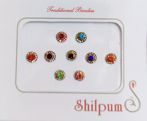 Shilpum Stores Beautiful MultiColor Big Stone with Golden Stones Bindis ...