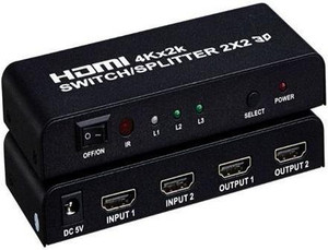 Techut HDMI 2x2 Matrix Switch Splitter With Remote Control 2 In 4 Out