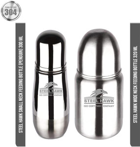 Steel Hawk Sterilizable Stainless Steel Baby Milk Feeding Bottles Combos [300+320ml] - 620 ml ...