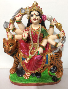 Saskhi Creations Goddess Maa Durga Idol Handmade Terracotta or Earthenware Decorative Showpiece ...