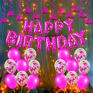 Party Propz Pink Happy Birthday Decoration Letters Foil Latex Balloons ...