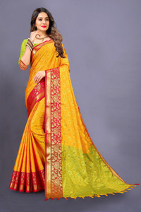 Buy SILK SAREE HUB Woven Kanjivaram Jacquard, Pure Silk Yellow Sarees Online @ Best Price In ...