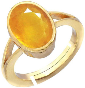 RS JEWELLERS Natural Certified Yellow (Pukhraj) Gemstone 5.25 Ratti Brass Sapphire Gold Plated ...