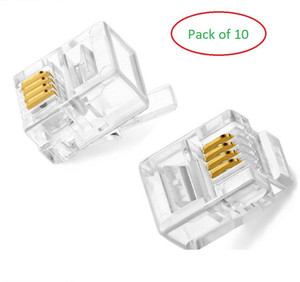 Fedus Pack 10 Telephone Plug 4 Pin RJ11 6P4C Modular Plug Telephone Phone Connector Crystal Head ...