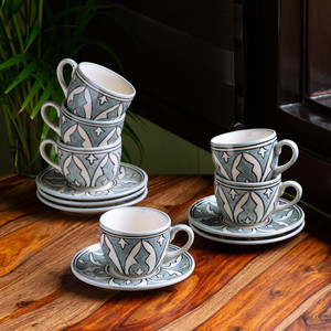 ExclusiveLane Pack of 6 Ceramic 'Arabian Nights' Handpainted Tea Cups with Saucers Price in ...