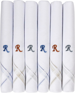 Caruso Italy Men's Initial R Embroidery 100% Pure Cotton Handkerchief White Base With Colored ...