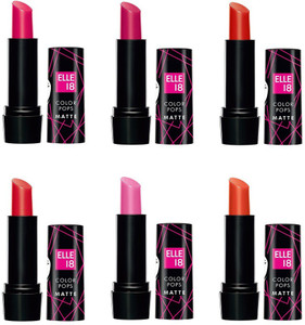 ELLE 18 Color, Pop Matte Lip Color, Rose Day+Pink Show+Rockstar Red+Selfie Red+First Love+Coral ...