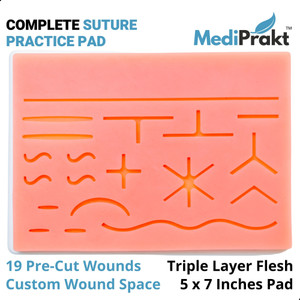 MediPrakt | SUTURE PRACTICE PAD (COMPLETE) | 3 Layers- Human Skin, Fat and Muscle | 19 Incisions ...