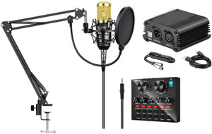 TechBlaze Condenser Mic Set With V8 Sound Card Phantom Power Adjustable Mic Suspension Scissor ...