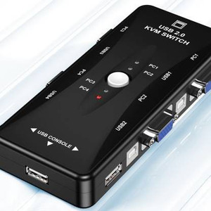 microware 4-Port KVM Switch USB 2.0, Computer Sharing Video Mouse Keyboard Monitor 4 Port KVM ...