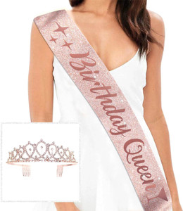 SYGA Birthday Queen Sash & Rhinestone Tiara Kit - Rose Gold Birthday Gifts Glitter Birthday Sash ...