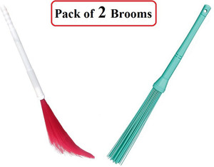 BARBYAM Plastic Color Broomstick Dustpan Phool Kharata Jhadu, Long Bathroom Brooming Plastic Wet ...