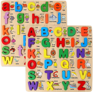 Authfort Wooden Alphabet Board Uppercase Lowercase Alphabet Puzzle 3D ...