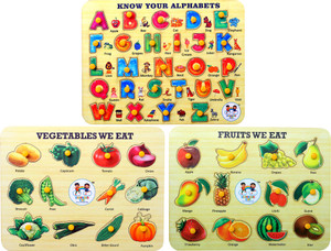 Enjunior Box Wooden Alphabets, Fruits, Vegetables Puzzle Games and ...