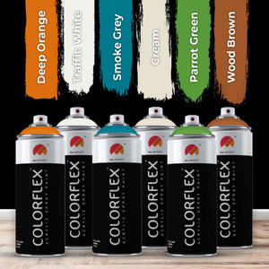 colorflex Deep Orange, Traffic White, Smoke Grey,Cream, Parrot Green, Wood Brown. Spray Paint ...