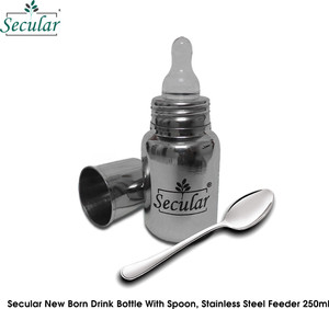Secular New Born Drink Bottle With Spoon, Stainless Steel Feeder 250ml - 250 ml - Buy Secular ...