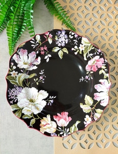 Devnow Gisela Black Flower Print Dinner Plate, 6 Pieces Set, Ceramic 26CM Dinner Plate Price in ...