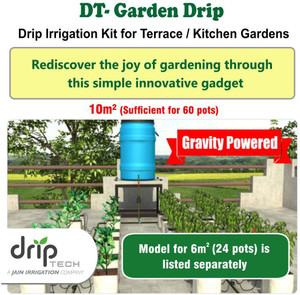 Driptech India DT-Garden Drip for Terrace/Kitchen Garden of 10m2 (60 Pots) Drip Irrigation Kit ...