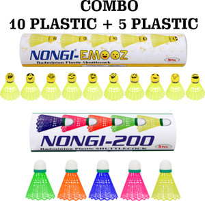 Nongi Badminton Shuttle Emoz 200 COMBO Pack Of 15 Shuttle For