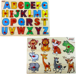 minor monkey Wooden alphabet animal Puzzle with knob For Kids, Learning ...