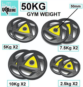 yash fitness 50 kg Neon Pop Olympic Size (2.5Kg X2+5Kg X2+7.5Kg X2+10Kg X2) Gym 50mm hole Home ...