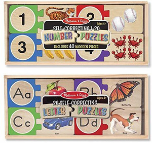 MELISSA & DOUG Self-Correcting Letter and Number Wooden Puzzles Set ...