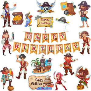 FLICK IN Happy Birthday Pirate Banner Sea Pirates Cutouts Props & Cake ...