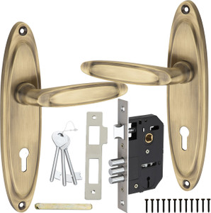 BUCKLER Brass Boat Gold Antique 7 Inch Mortise Handle Set with 65MM Double Turn Bullet Lock ...