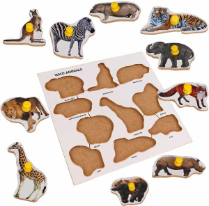 SAFESEED Non-Toxic Wooden Wild Animal Puzzle &Educational Board with ...