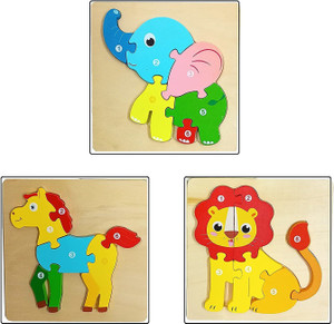 NONU 3D Wooden Animals Jigsaw Puzzle Pre Education Alphabet & Number Learning Toy - 3D Wooden ...