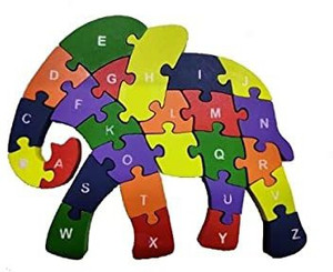 NONU 3D Wooden Jigsaw Puzzle, Elephant Shaped Alphabet and Number Learning Blocks - 3D Wooden ...