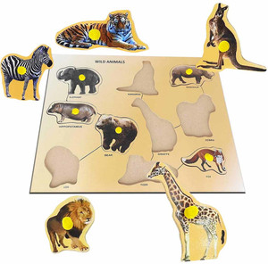 AMUSING Wild Animals Wooden Learning Educational Puzzle Board for Kids ...