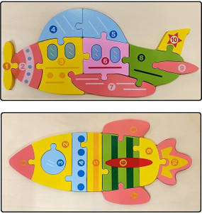 NONU 3D Wooden Dinosaur & Dolphin Puzzle Pre Education Number Learning ...