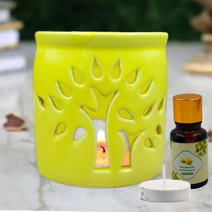 Home Delight TreeCut Shape Ceramic Yellow Diffuser With 10ml Citrus Fragrance Diffuser Set ...