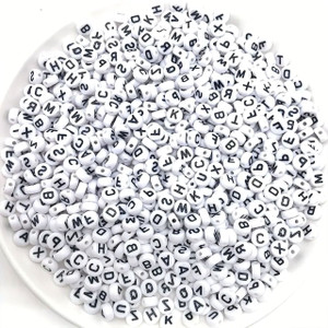 INDIKONB 6mm White Black Alphabet Round Beads for Jewelry & Crafts ...