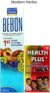Modern Herbo Ayurvedic Bebon Syrup 450ml & Health Plus 50Cap With Vitamin,Proteins & Calcium ...