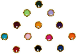 Comet Busters Multicolor Round Bindi With Gold Beads Border (5mm ...
